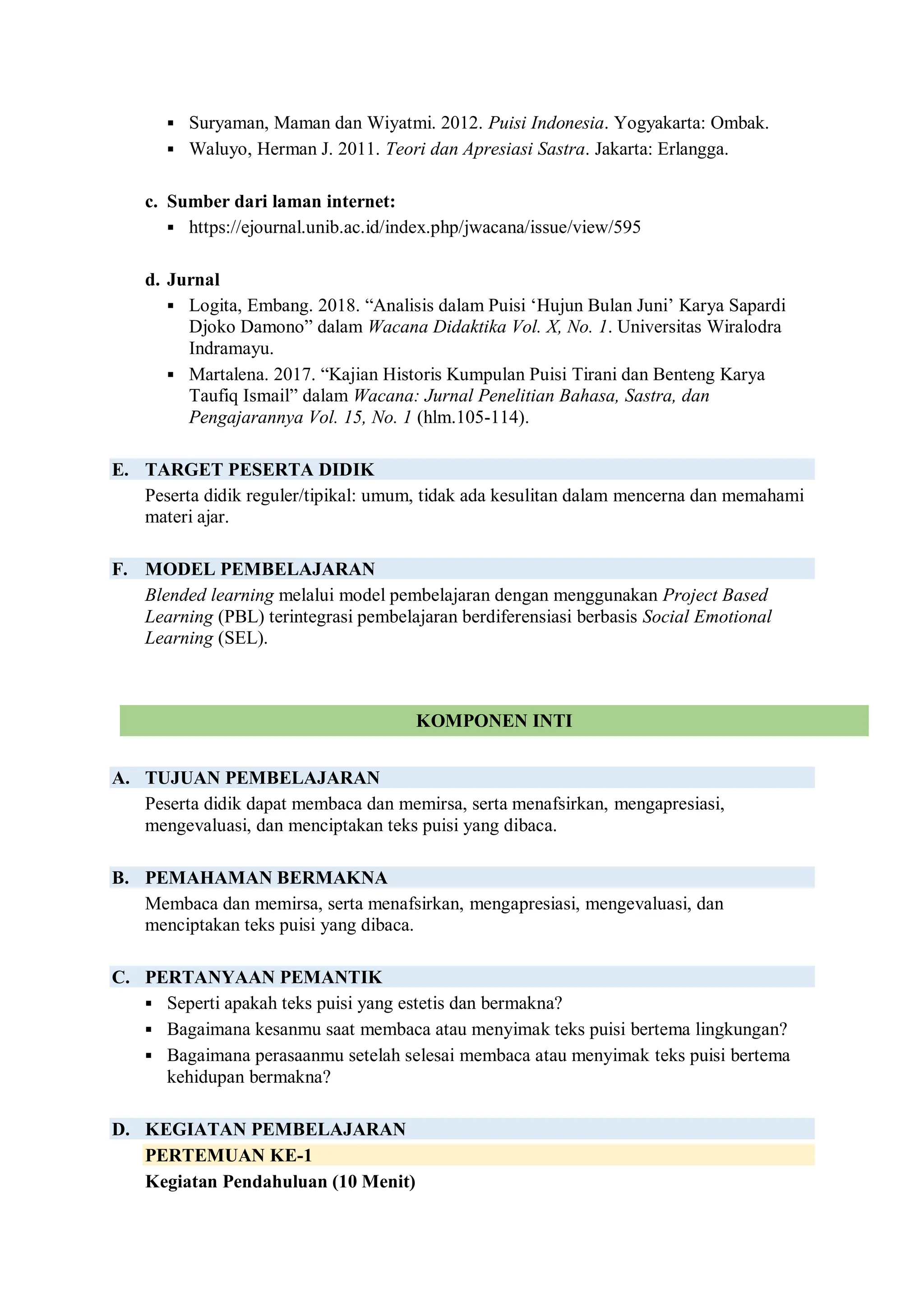 MODUL AJAR bahasa indonesia materi puisi | PDF