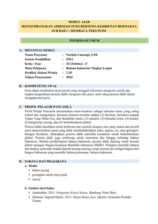MODUL AJAR bahasa indonesia materi puisi | PDF