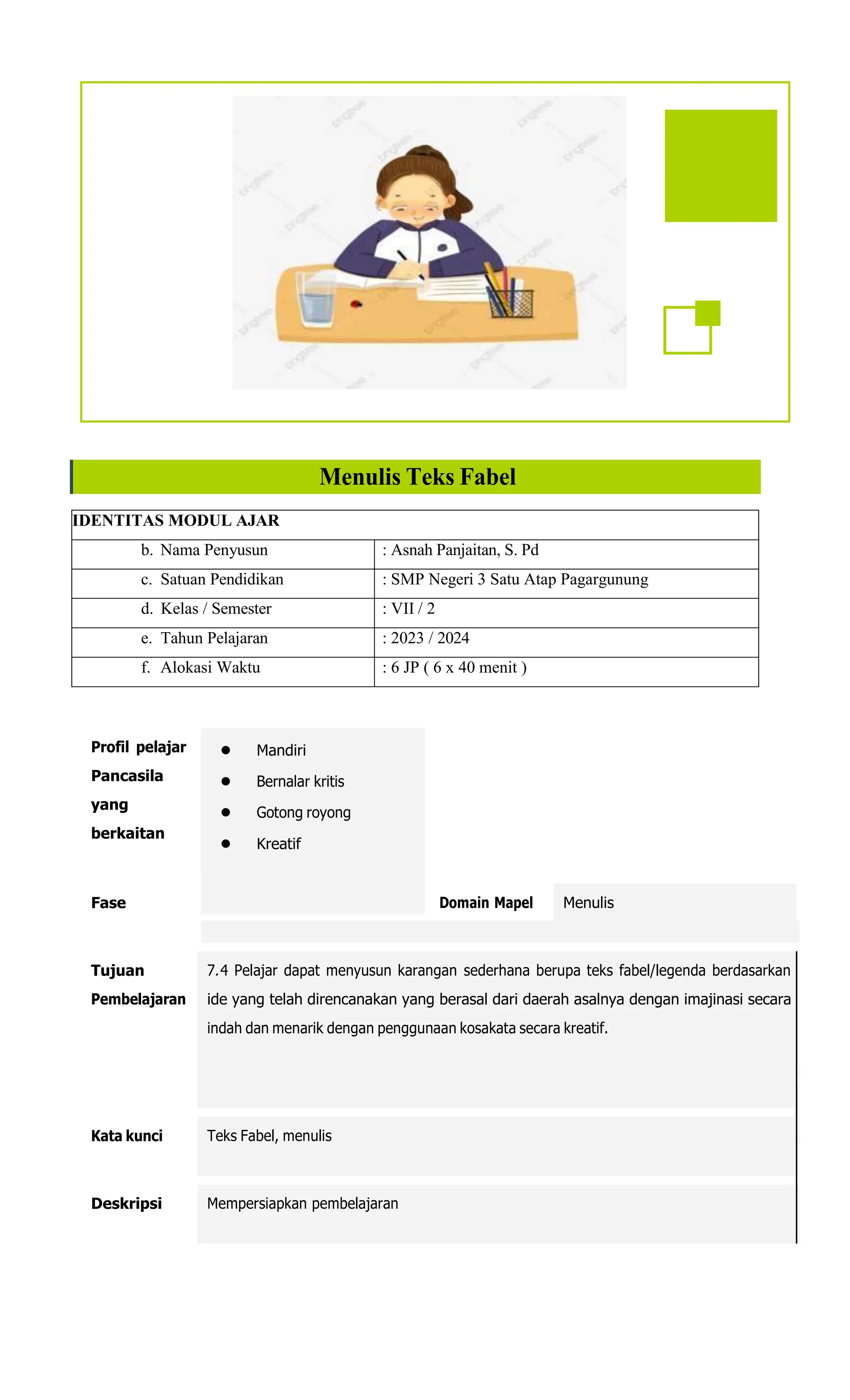 Modul Ajar - Bab 6_Menulis Teks Fabel - Asnah Panjaitan.docx