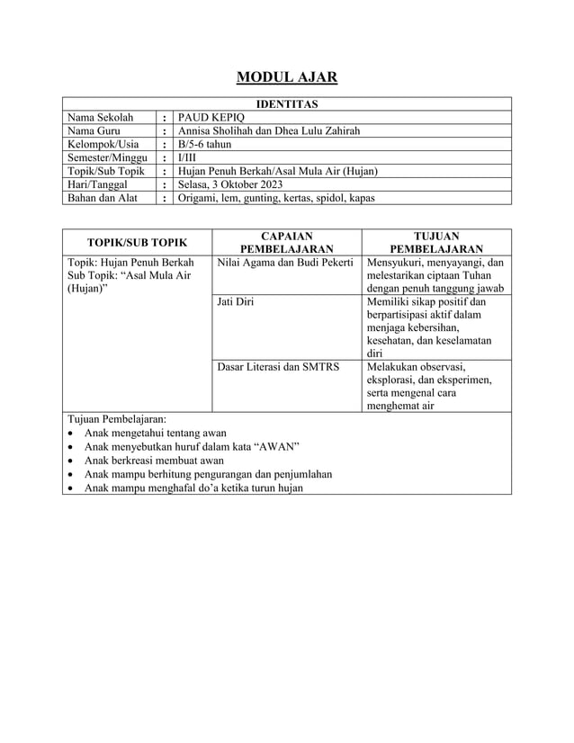 MODUL AJAR-HUJAN PENUH BERKAH (MINGGU 1).docx