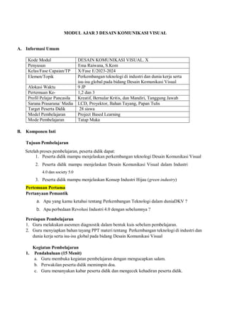 MODUL AJAR 3 DKV JURUSAN KONSENTRASI KEAHLIAN KELAS XI SEMETER 1 | PDF