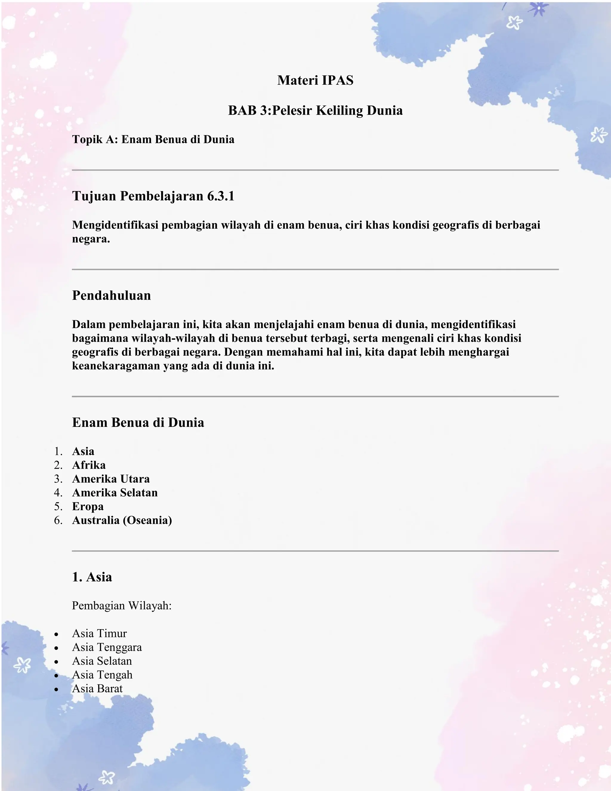 MODUL AJAR IPAS KELAS 6 MATERI BENUA YANG ADA DI DUNIA.pdf