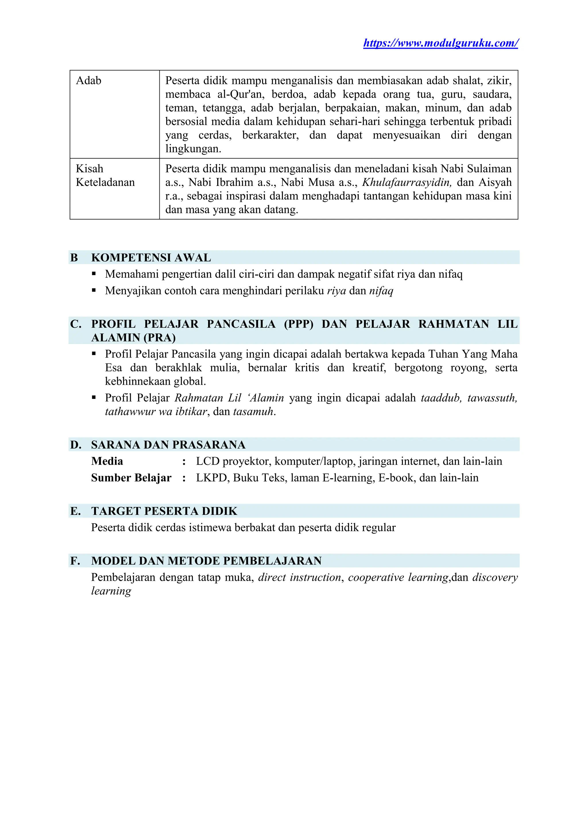 Modul Ajar Akidah Akhlak Kelas 7 Fase D Kurikulum Merdeka | PDF
