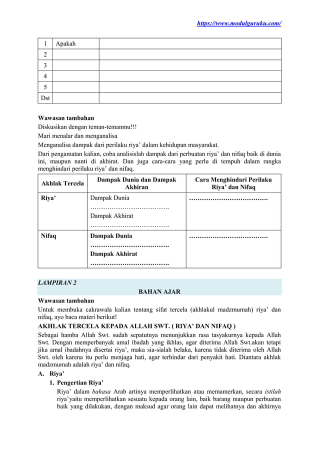 Modul Ajar Akidah Akhlak Kelas 7 Fase D Kurikulum Merdeka | PDF