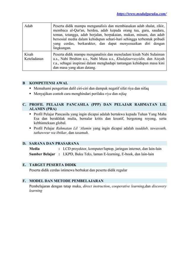 Modul Ajar Akidah Akhlak Kelas 7 Fase D Kurikulum Merdeka | PDF