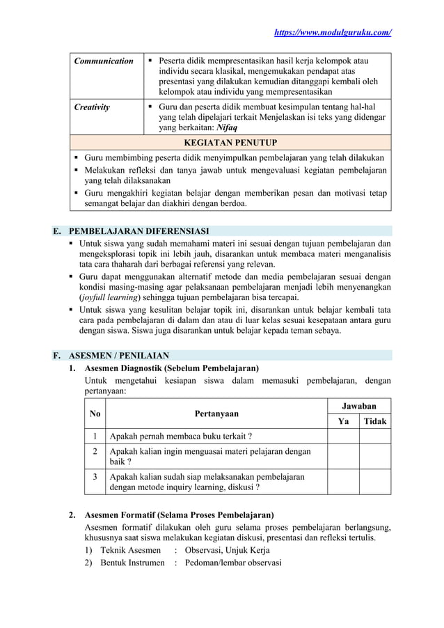Modul Ajar Akidah Akhlak Kelas 7 Fase D Kurikulum Merdeka | PDF