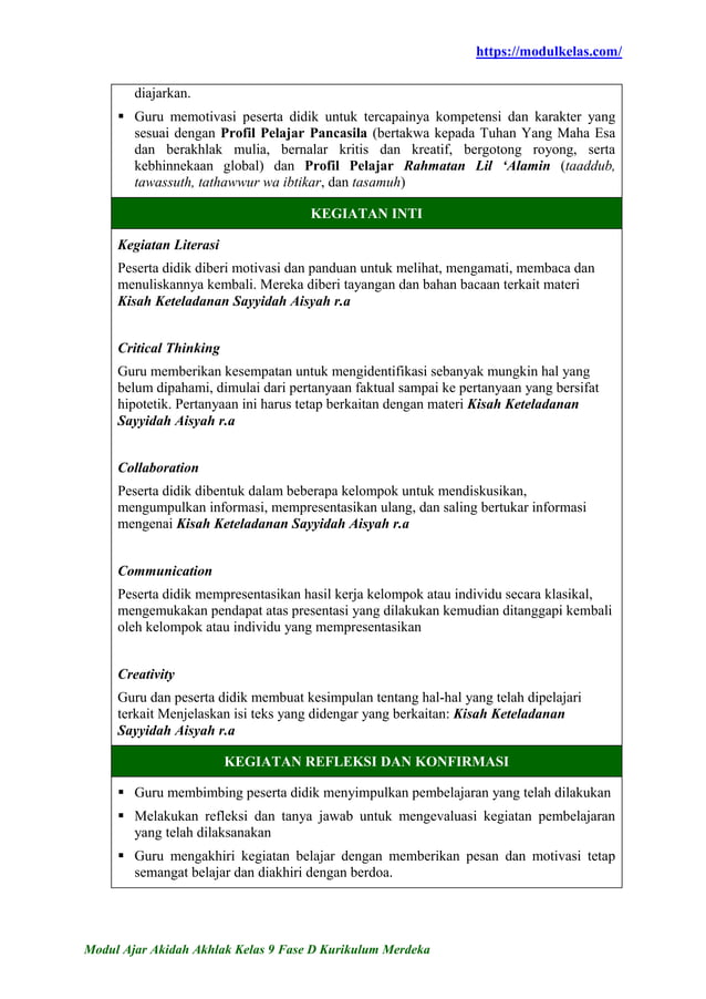 Modul Ajar Akidah Akhlak Kelas 9 MTs Fase D Kurikulum Merdeka | PDF