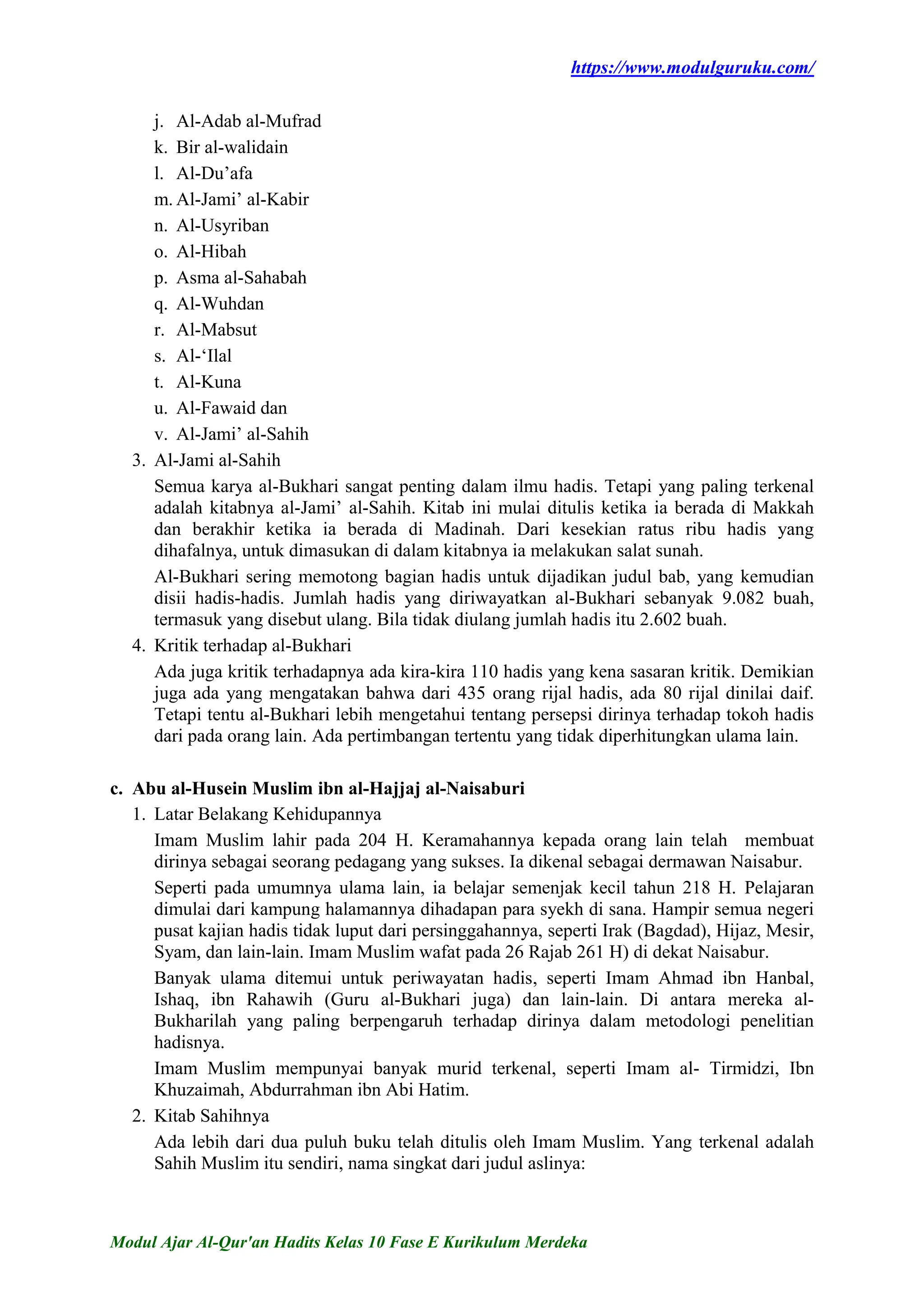 Modul Ajar Al-Qur'an Hadis Kelas 10 Fase E Kurikulum Merdeka | PDF
