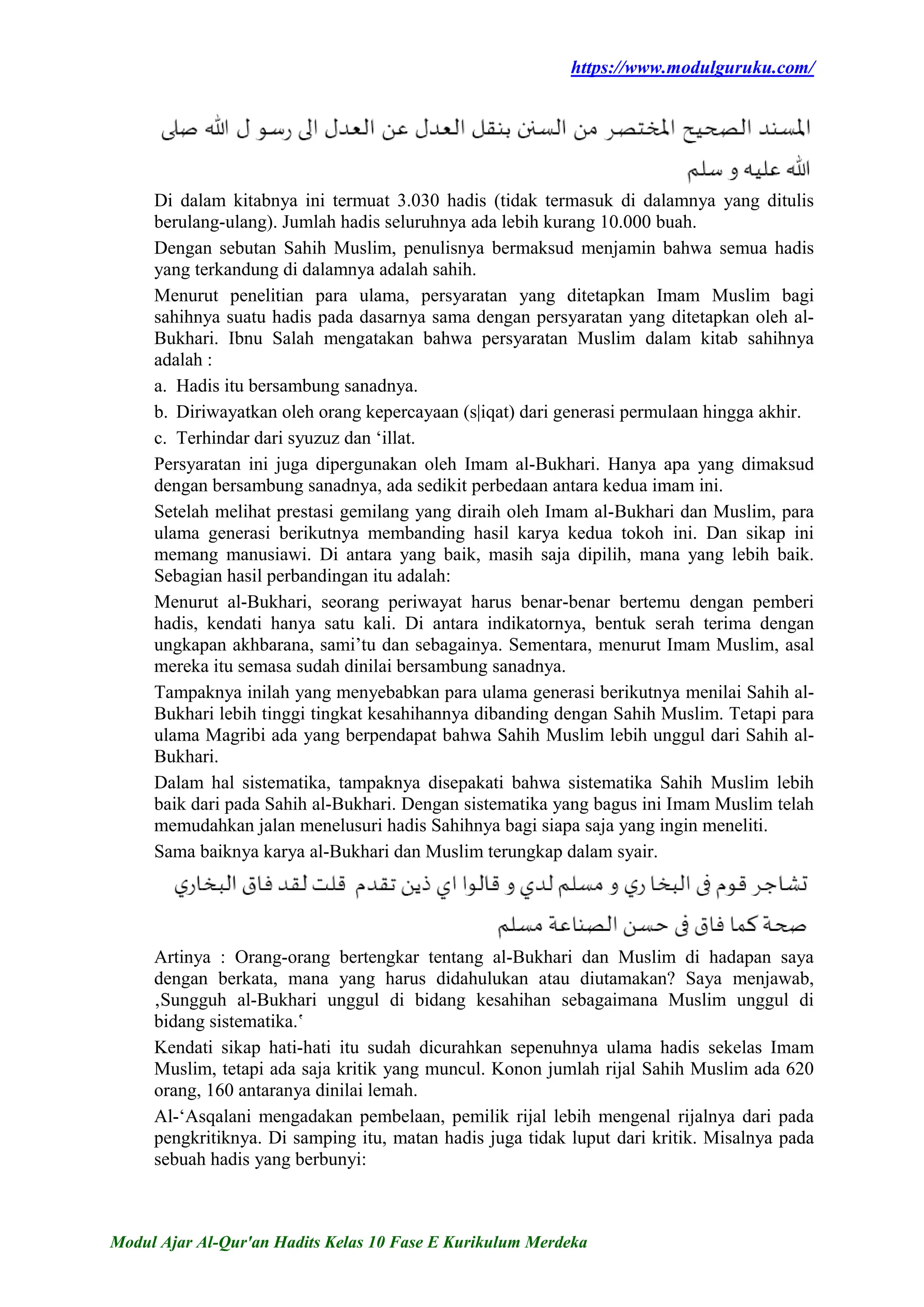 Modul Ajar Al-Qur'an Hadis Kelas 10 Fase E Kurikulum Merdeka | PDF