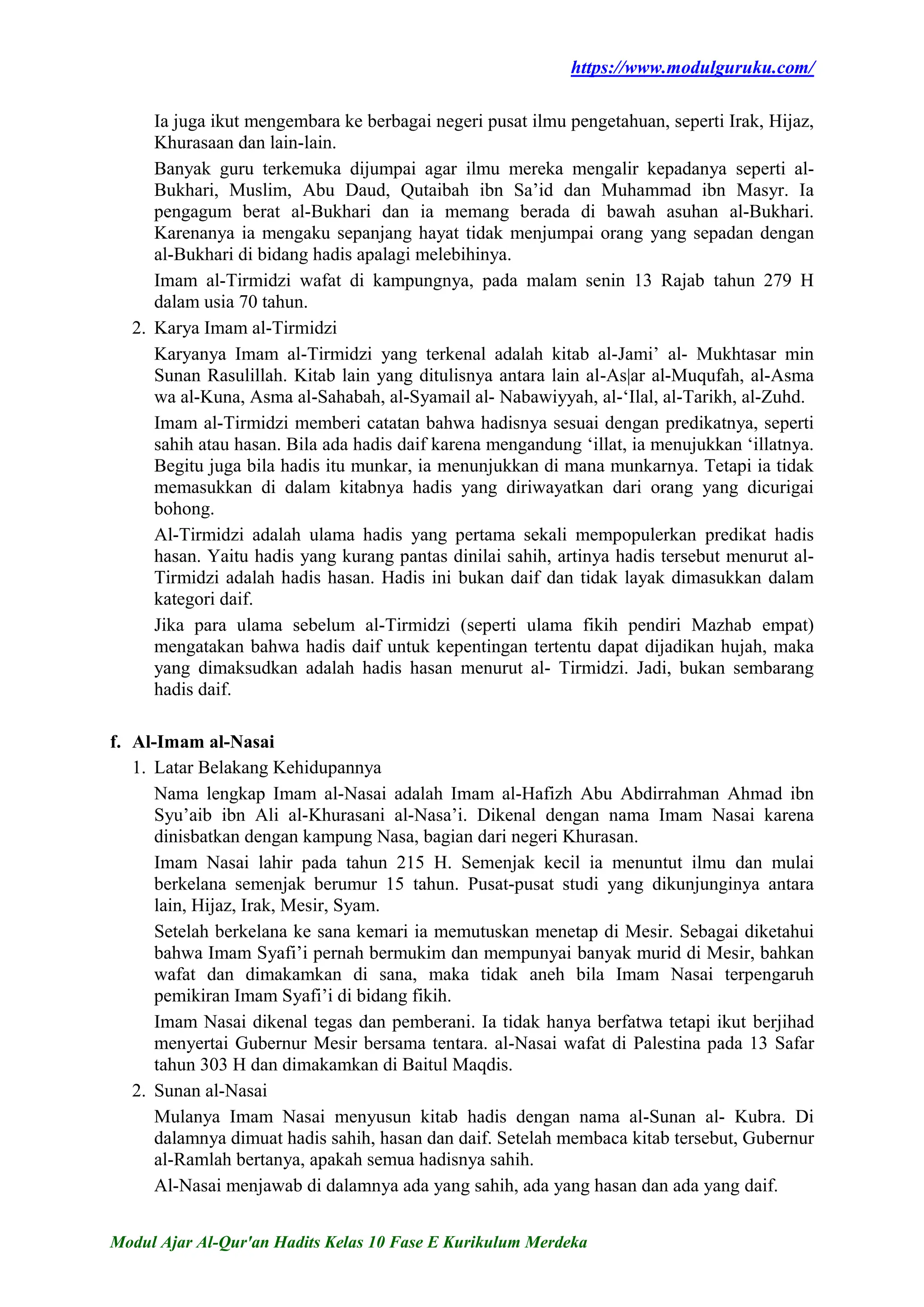 Modul Ajar Al-Qur'an Hadis Kelas 10 Fase E Kurikulum Merdeka | PDF