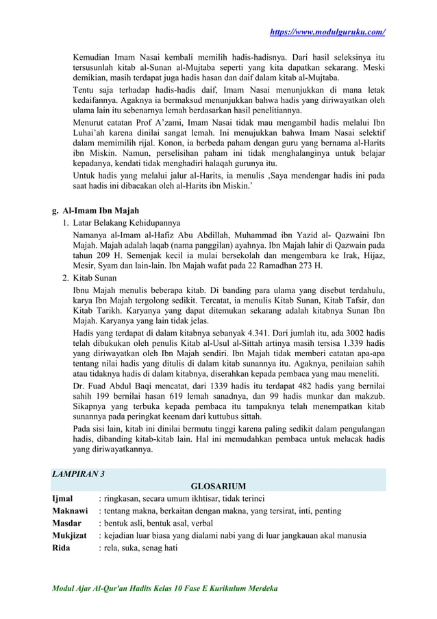 Modul Ajar Al-Qur'an Hadis Kelas 10 Fase E Kurikulum Merdeka | PDF