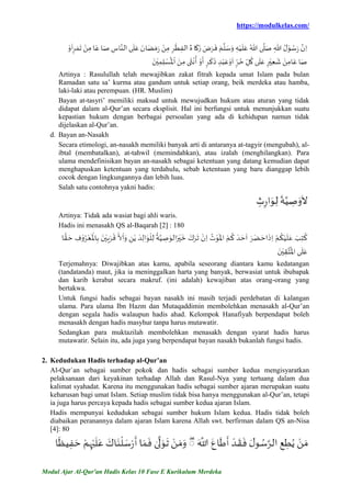 Modul Ajar Al-Qur'an Hadis Kelas 10 MA Fase E Kurikulum Merdeka | PDF