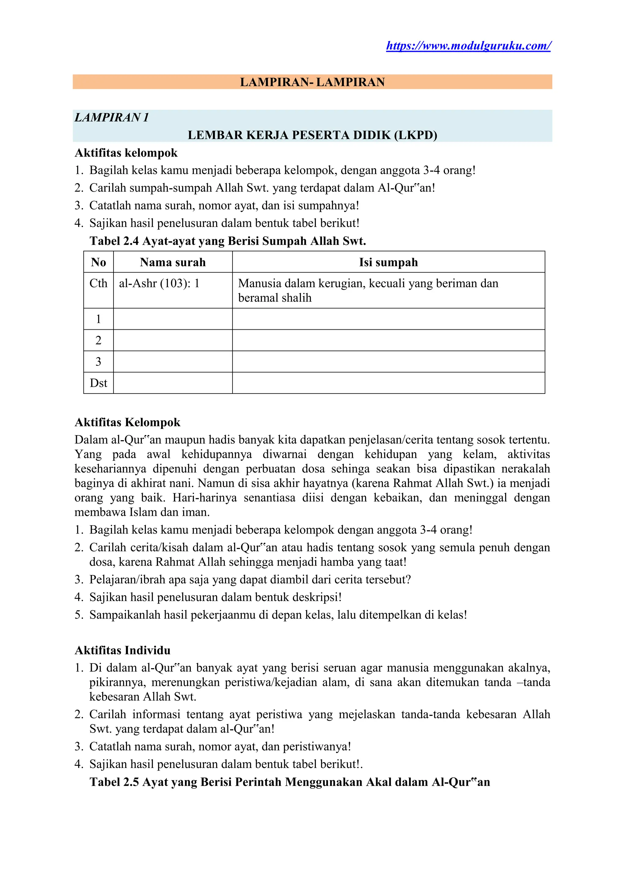 Modul Ajar Al-Qur’an Hadis Kelas 7 Fase D Kurikulum Merdeka | PDF