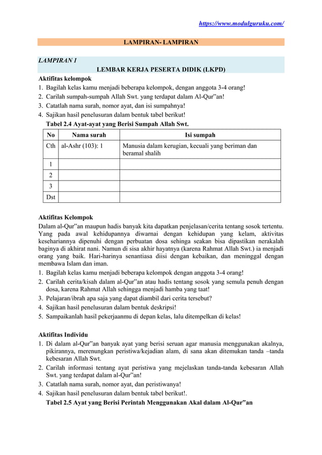 Modul Ajar Al-Qur’an Hadis Kelas 7 Fase D Kurikulum Merdeka | PDF
