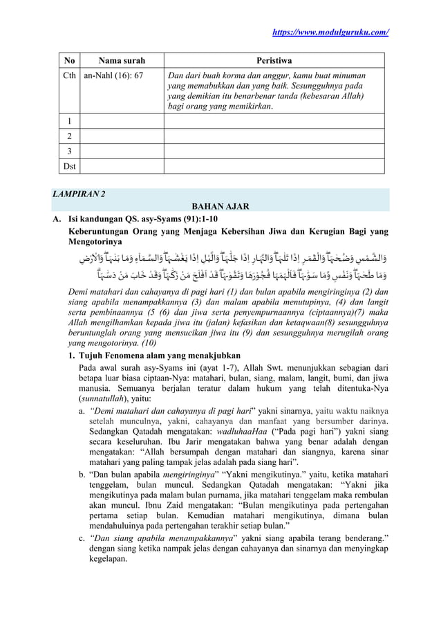 Modul Ajar Al-Qur’an Hadis Kelas 7 Fase D Kurikulum Merdeka | PDF