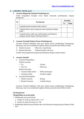 Modul Ajar Al-Qur’an Hadis Kelas 7 Fase D Kurikulum Merdeka | PDF