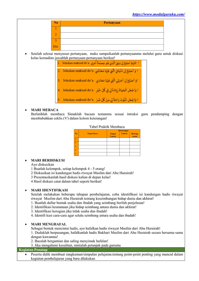 Modul Ajar Al-Qur’an Hadis Kelas 8 Fase D Kurikulum Merdeka | PDF