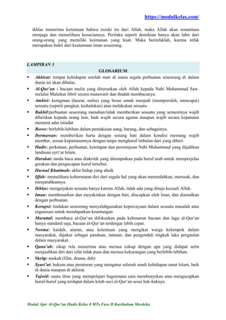 Modul Ajar Al-Qur'an Hadis Kelas 8 MTs Fase D Kurikulum Merdeka | PDF