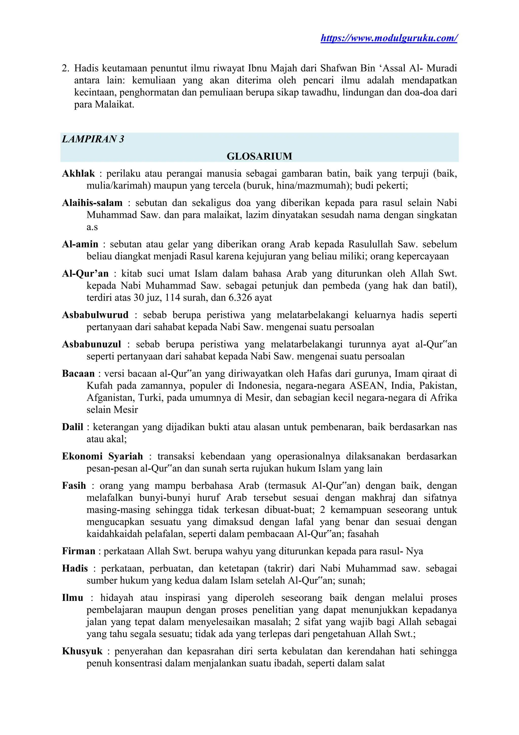 Modul Ajar Al-Qur’an Hadis Kelas 9 Fase D Kurikulum Merdeka | PDF