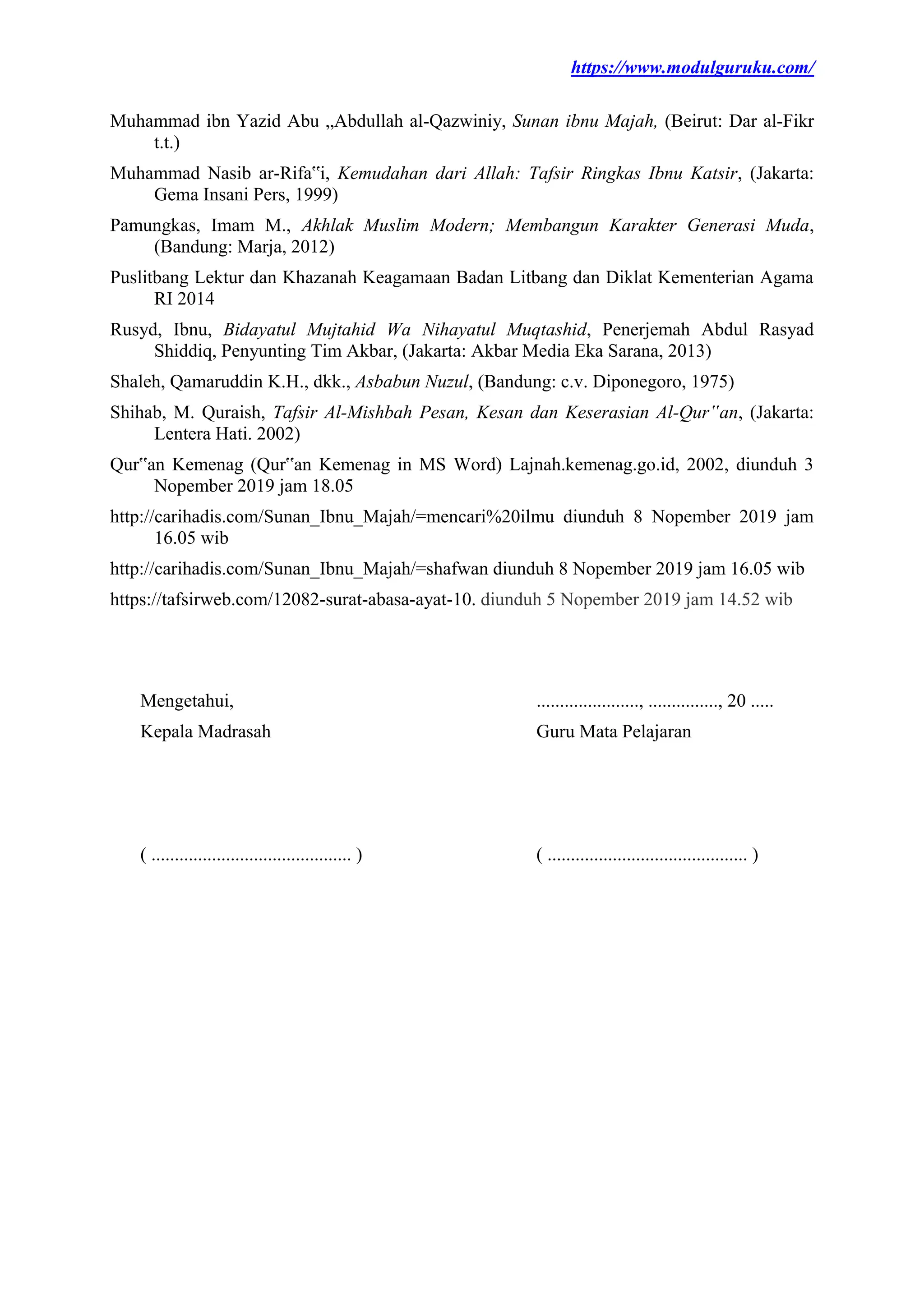 Modul Ajar Al-Qur’an Hadis Kelas 9 Fase D Kurikulum Merdeka | PDF