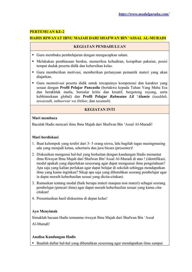 Modul Ajar Al-Qur’an Hadis Kelas 9 Fase D Kurikulum Merdeka | PDF