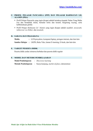 Modul Ajar Al-Qur’an Hadis Kelas 9 MTs Fase D Kurikulum Merdeka | PDF