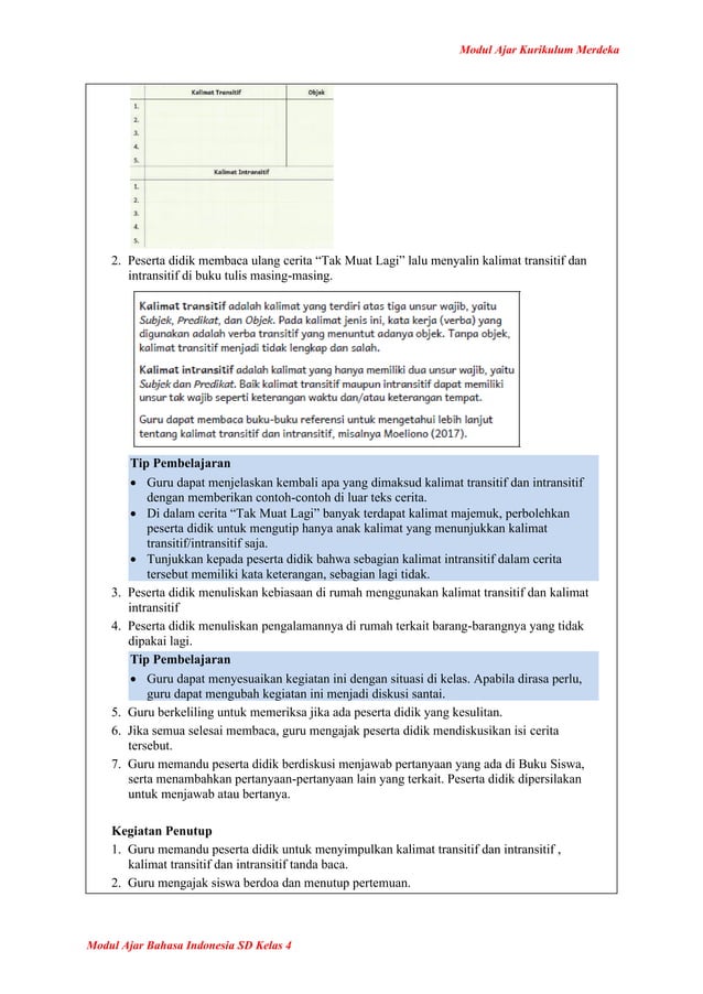 Modul Ajar Bahasa Indonesia Kelas IV (Empat) | PDF