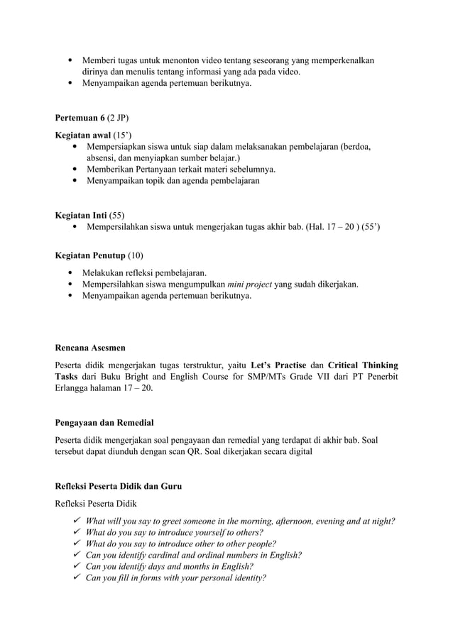 MODUL AJAR B-INGGRIS BAB 1 SMP GRADE VII.docx