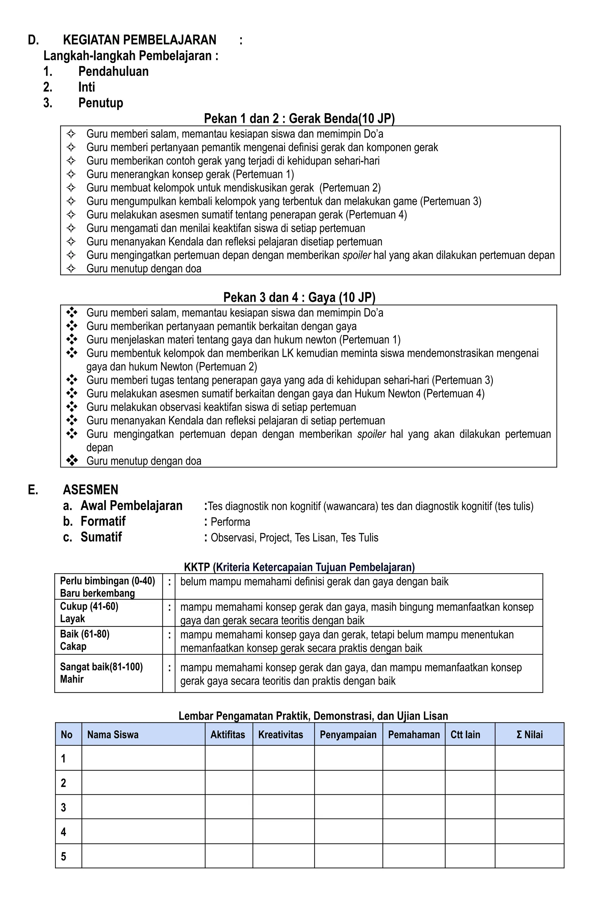 Modul Ajar Bab Gerak dan Gaya Kelas 7 Fase D SMP Ibrahimy 1 Sukorejo | PDF