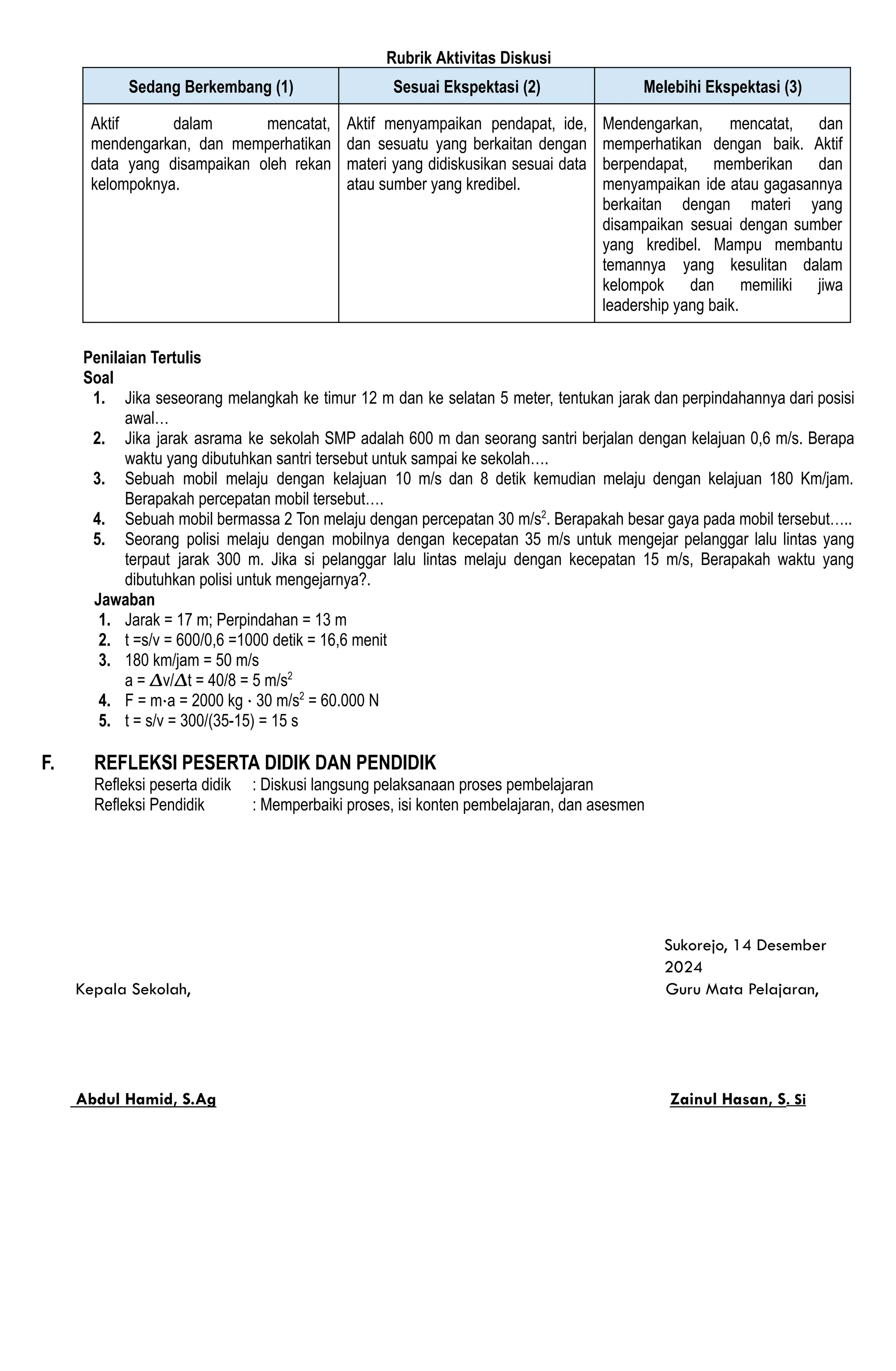 Modul Ajar Bab Gerak dan Gaya Kelas 7 Fase D SMP Ibrahimy 1 Sukorejo | PDF