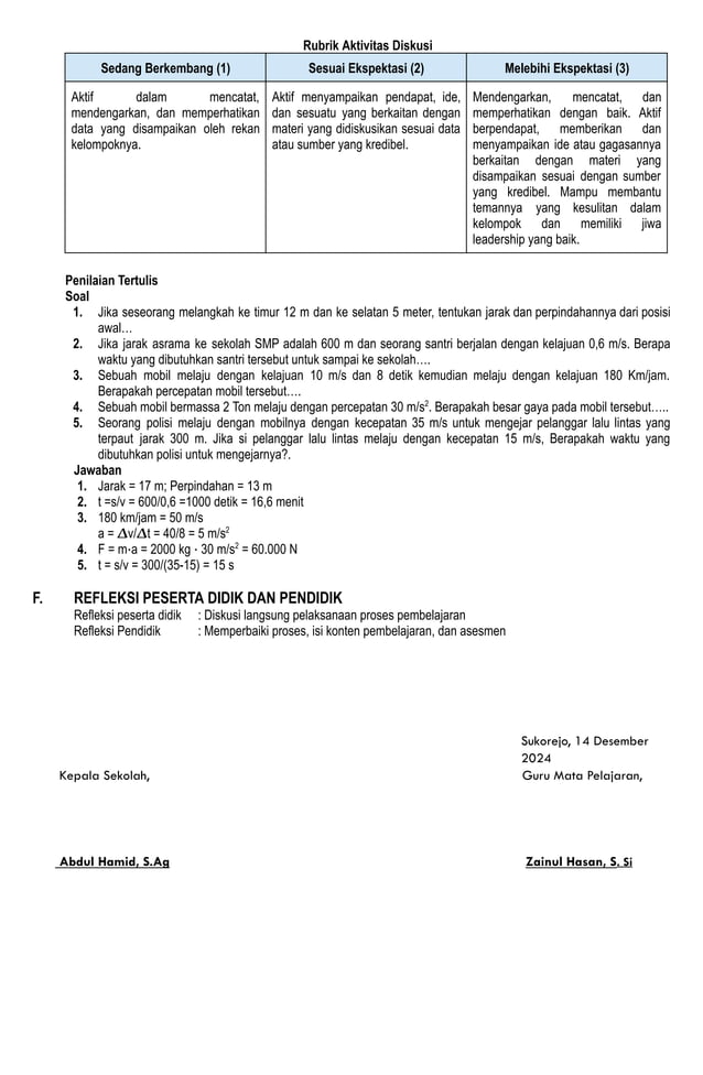 Modul Ajar Bab Gerak dan Gaya Kelas 7 Fase D SMP Ibrahimy 1 Sukorejo | PDF