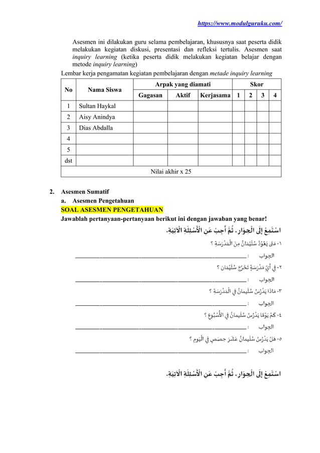Modul Ajar Bahasa Arab Kelas 10 Fase E Kurikulum Merdeka | PDF