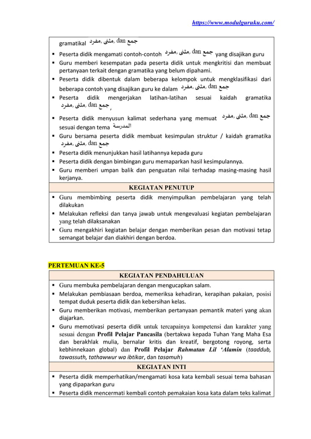 Modul Ajar Bahasa Arab Kelas 10 Fase E Kurikulum Merdeka | PDF