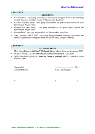 Modul Ajar Bahasa Arab Kelas 10 MA Fase E Kurikulum Merdeka | PDF