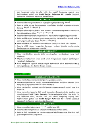Modul Ajar Bahasa Arab Kelas 10 MA Fase E Kurikulum Merdeka | PDF
