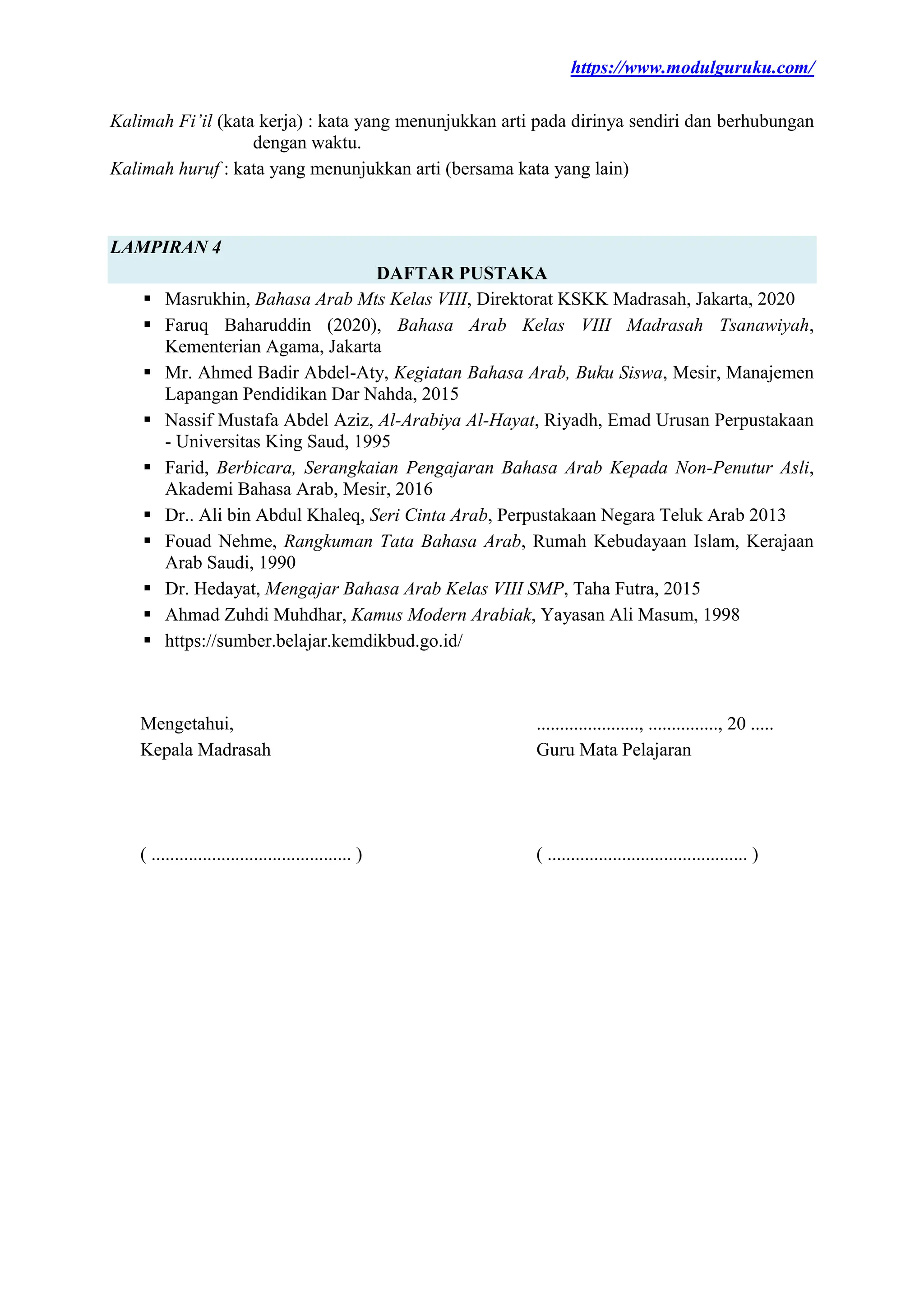 Modul Ajar Bahasa Arab Kelas 8 Fase D Kurikulum Merdeka | PDF