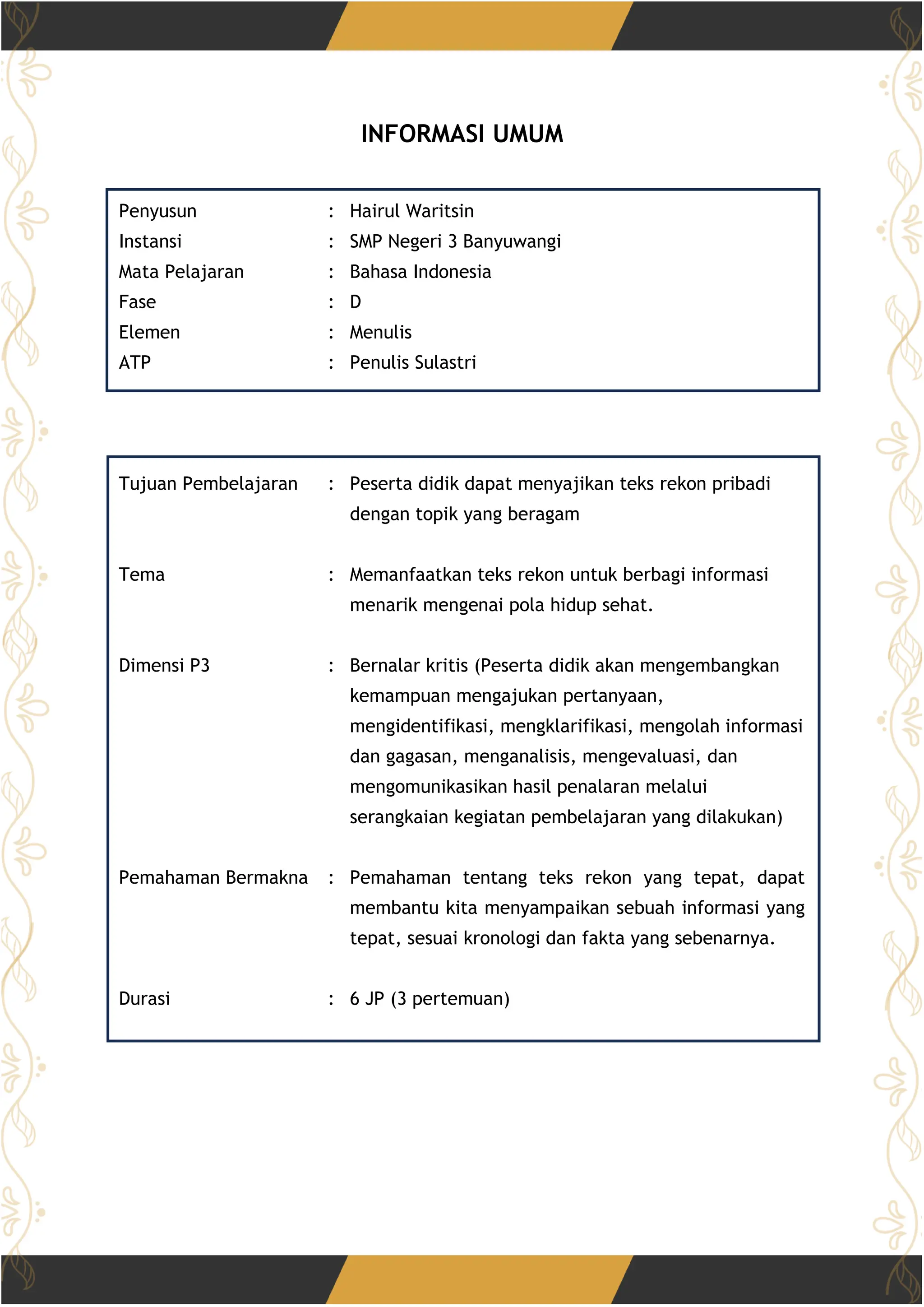 Modul Ajar Bahasa Indonesia - Menulis Teks Rekon - Fase D - qbJA2Y7mlY ...
