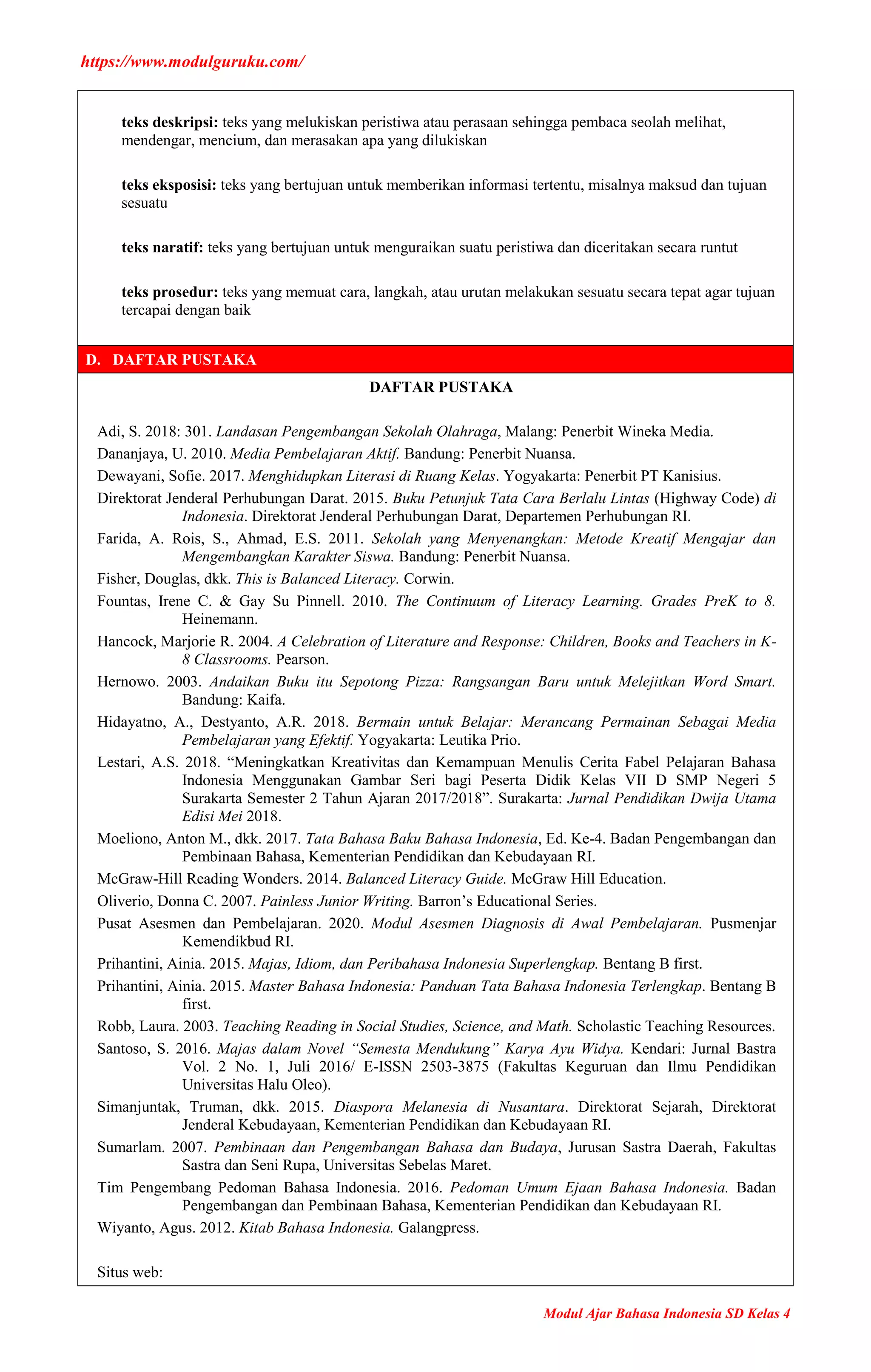 Modul Ajar Bahasa Indonesia BAB 4 Kelas 4 | DOCX