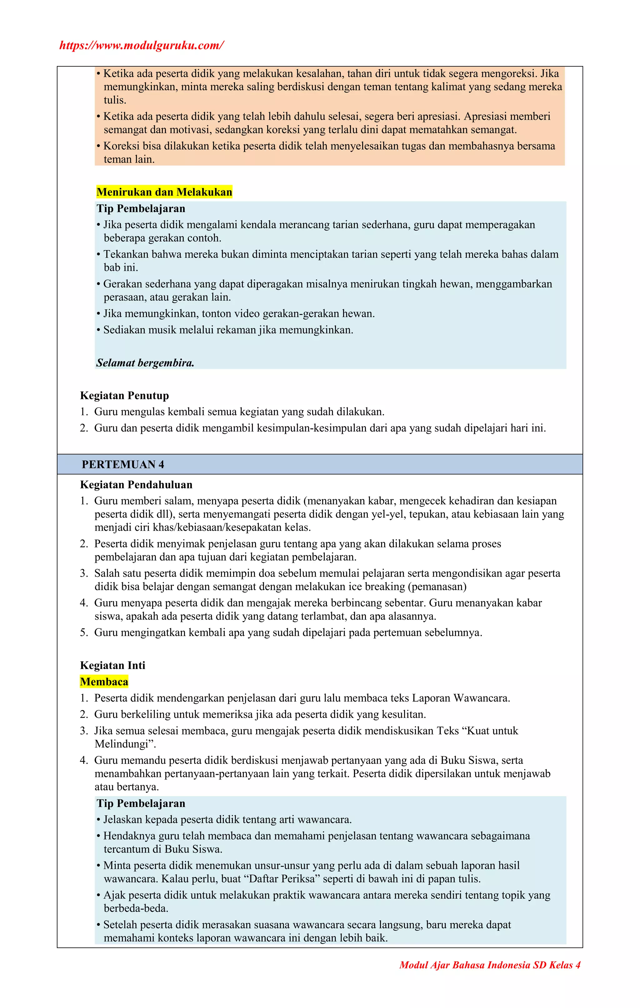Modul Ajar Bahasa Indonesia BAB 4 Kelas 4 | DOCX