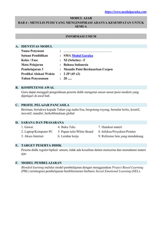 Modul Ajar Bahasa Indonesia Kelas 11 Fase F | PDF
