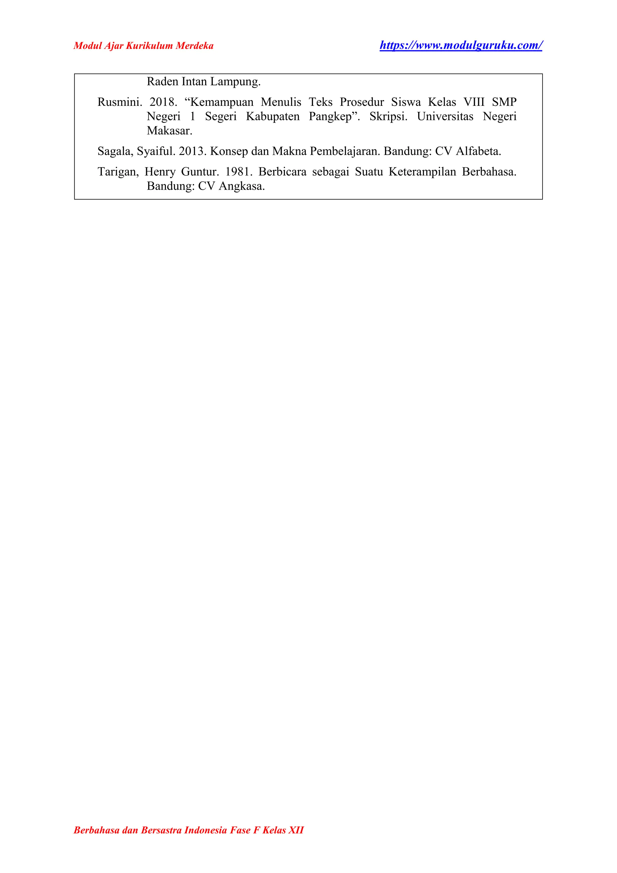 Modul Ajar Bahasa Indonesia Kelas 12 Fase F Kurikulum Merdeka | PDF