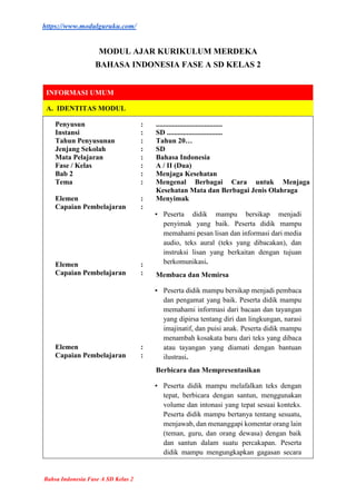 MODUL AJAR BAHASA INDONESIA KELAS 2 BAB 2 KURIKULUM MERDEKA.docx