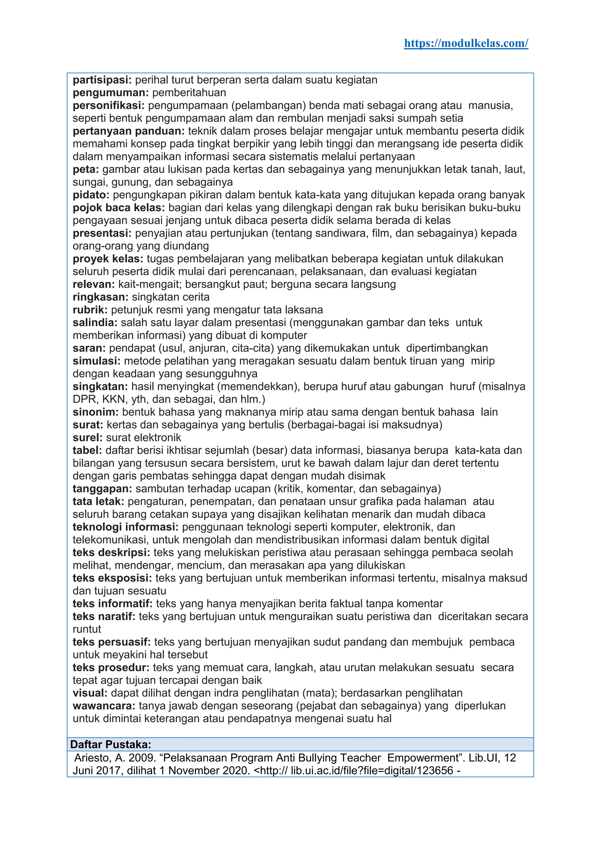 Modul Ajar Bahasa Indonesia Kelas 5 Fase C Kurikulum Merdeka | PDF