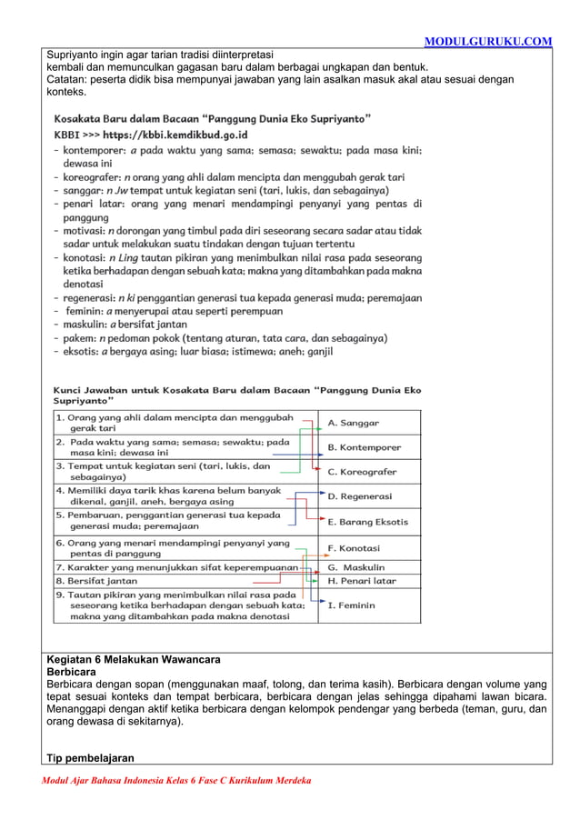Modul Ajar Bahasa Indonesia Kelas 6 Fase C Kurikulum Merdeka | PDF