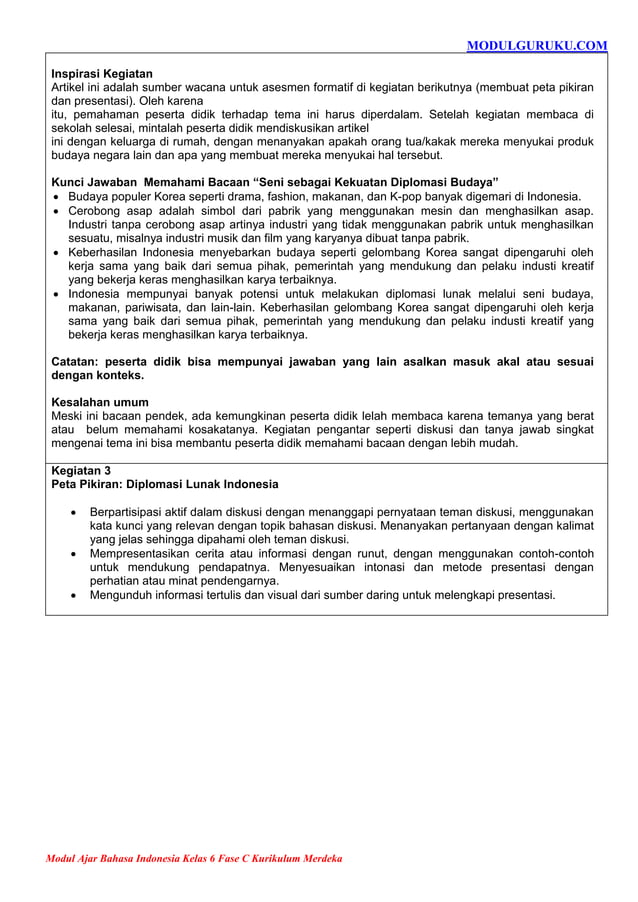 Modul Ajar Bahasa Indonesia Kelas 6 Fase C Kurikulum Merdeka | PDF