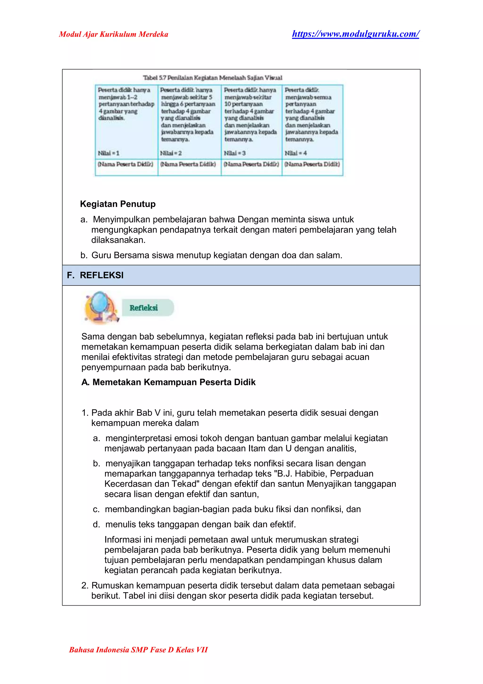 Modul Ajar Bahasa Indonesia Kelas 7 SMP Fase D Bab 5 | DOCX