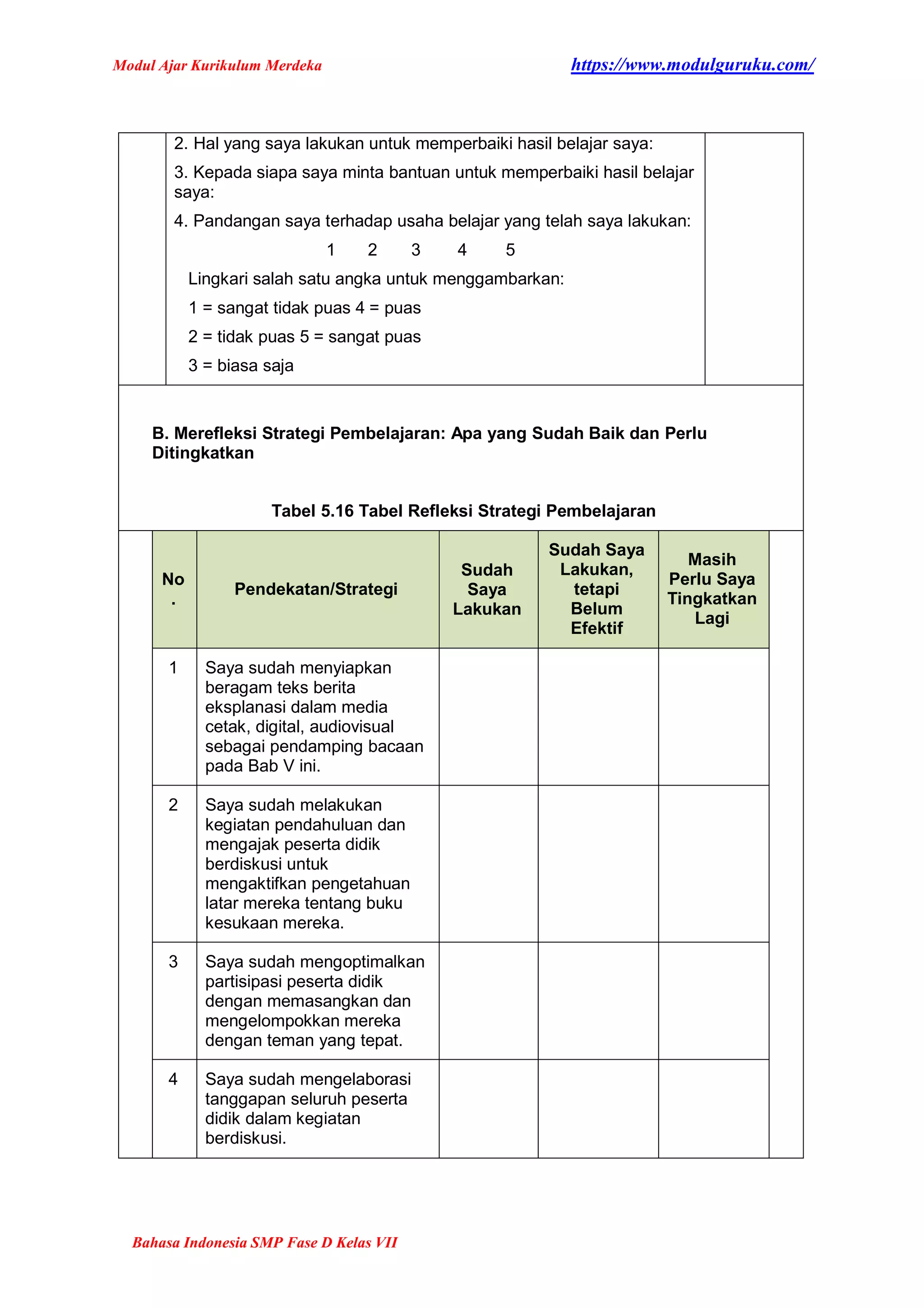 Modul Ajar Bahasa Indonesia Kelas 7 SMP Fase D Bab 5 | DOCX