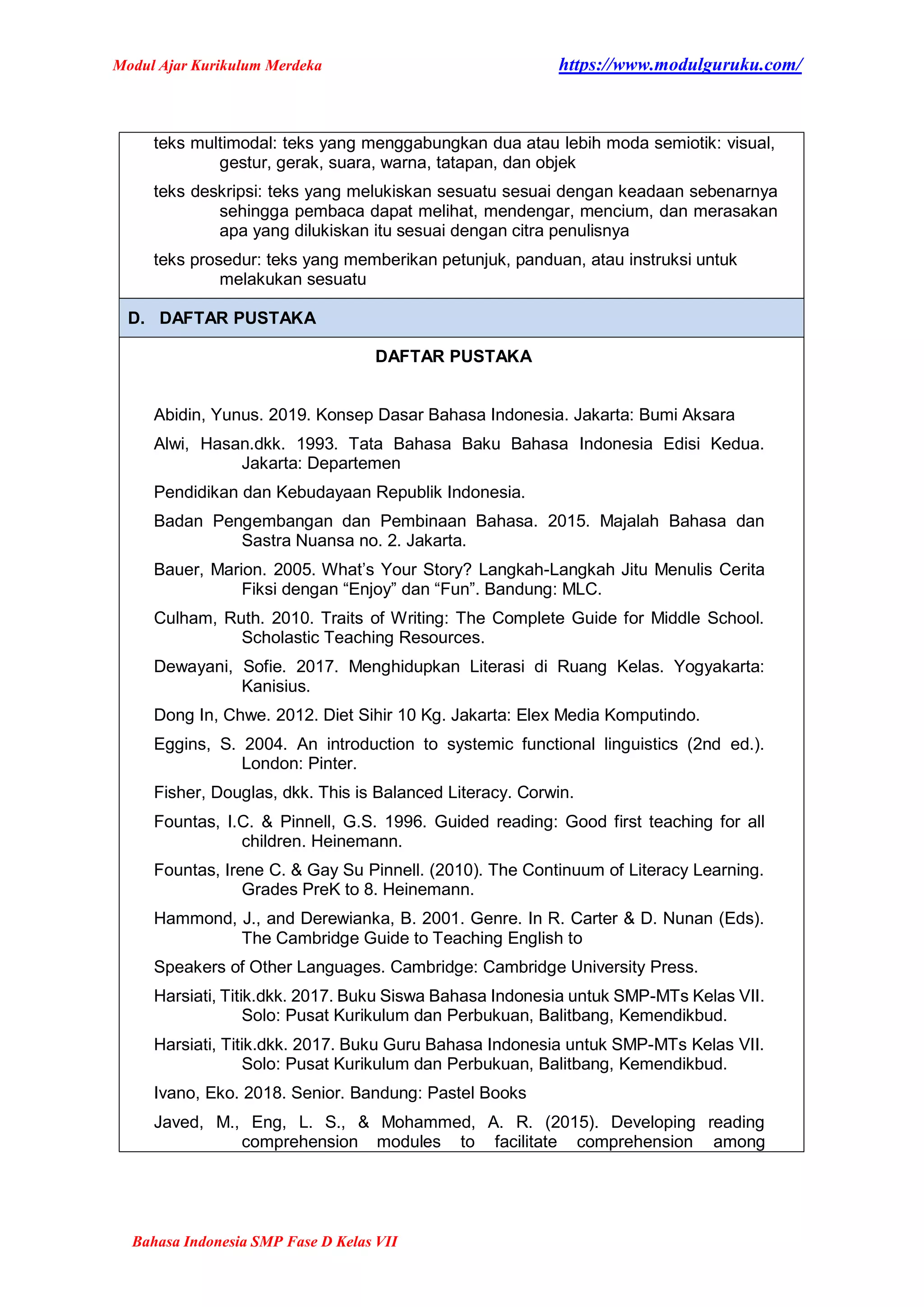 Modul Ajar Bahasa Indonesia Kelas 7 SMP Fase D Bab 5 | DOCX