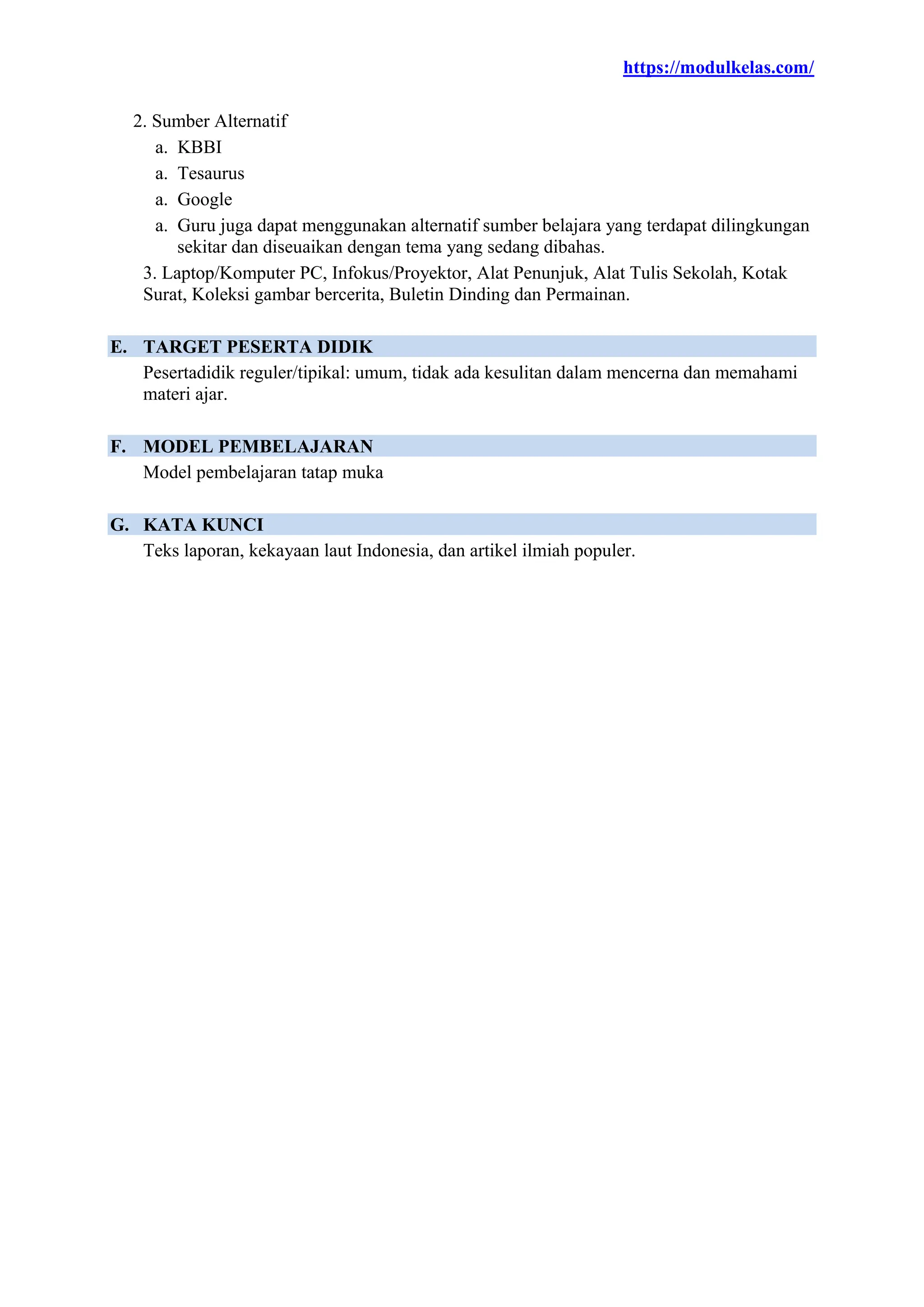 Modul Ajar Bahasa Indonesia Kelas 9 Fase D Kurikulum Merdeka | PDF