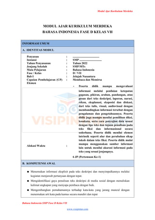Modul Ajar BAHASA INDONESIA SMP KELAS 7 KURMER.docx